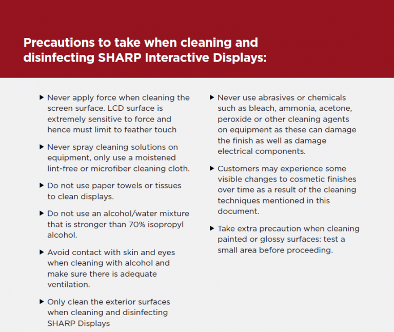 SHARP INTERACTIVE DISPLAYS - Cleaning & Disinfection Guidelines - Sharp ...